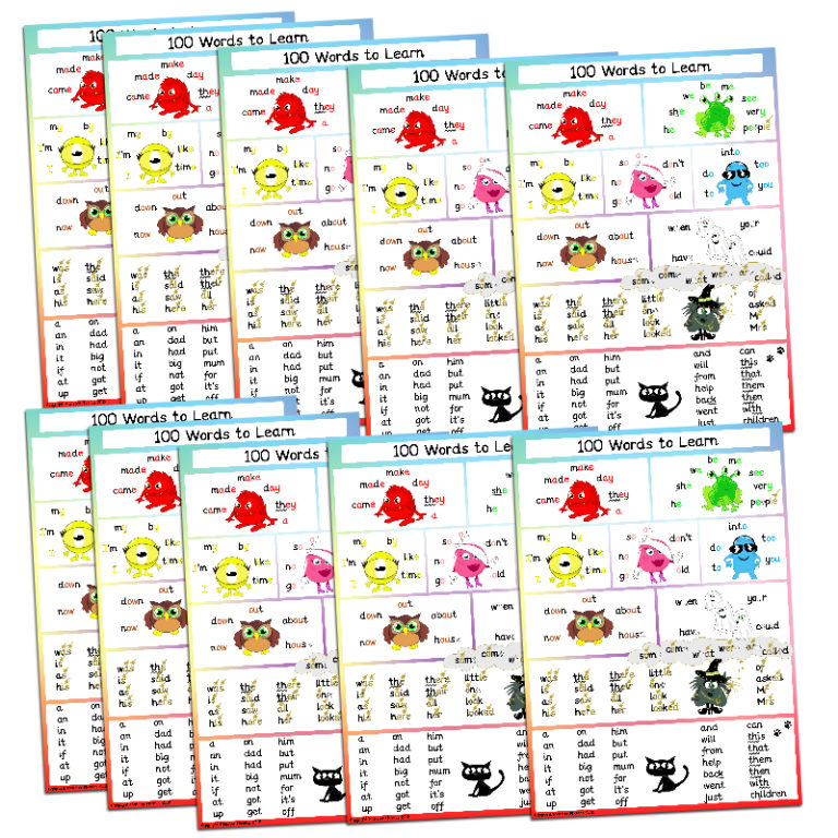 Tabletop 100 HFW Cards (A4) - Set Of 10 | Monster Phonics
