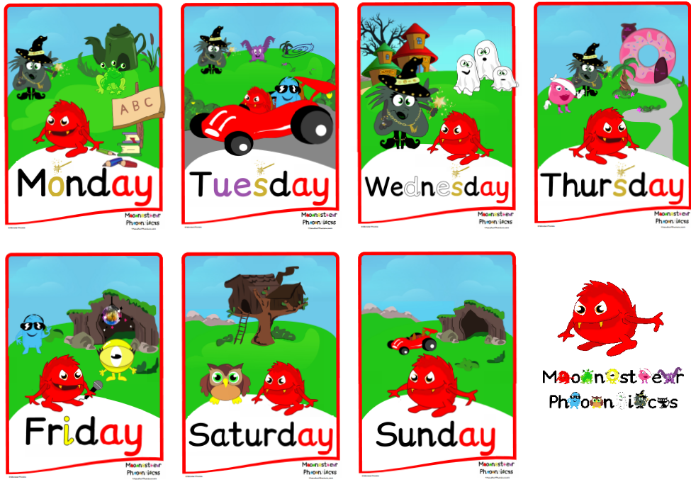 Monster Days Of The Week Free Flashcards | Monster Phonics